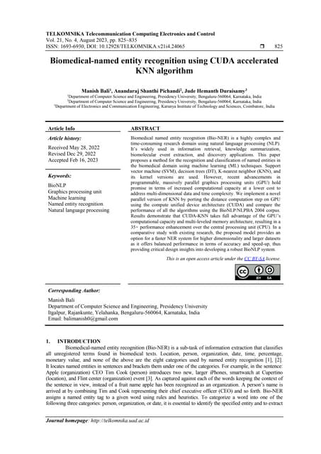Biomedical Named Entity Recognition Using Cuda Accelerated Knn Algorithm Pdf Free Download