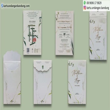 Kartu Undangan Model Single Hardcover + Amplop Potrait White Green Floral | PDF
