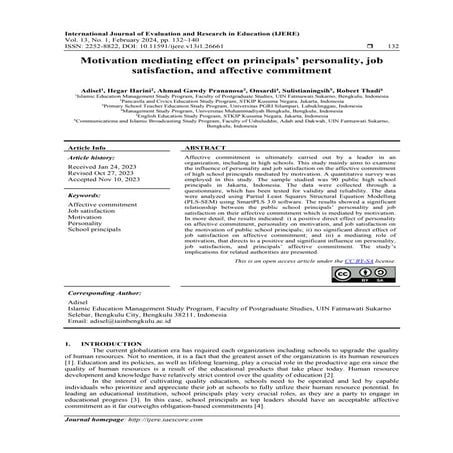Motivation mediating effect on principals’ personality, job ...