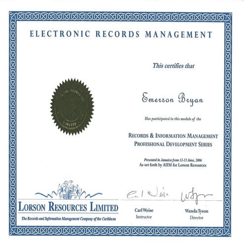 Certificate: Electronic Records Management | PPT