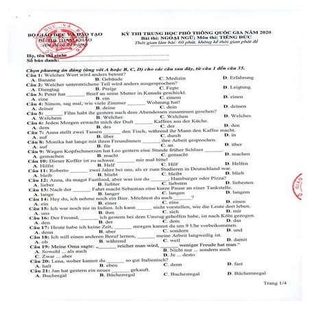 de thi minh hoa mon tieng duc ky thi thpt quoc gia nam 2020 | PDF