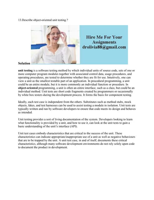 13 Describe Object Oriented Unit Testing Solutionunit Testing Is A Sodocx Standardized