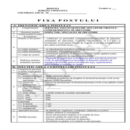 Fisa postului cadru tehnic p.s.i.-model | PDF