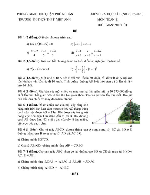 Đề Thi HK2 Toán 8 - THCS Nguyễn Trãi | PDF