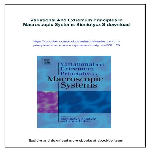 Variational And Extremum Principles In Macroscopic Systems Sieniutycz S | PDF