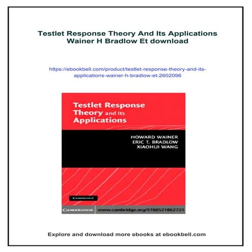 Testlet Response Theory And Its Applications Wainer H Bradlow Et | PDF