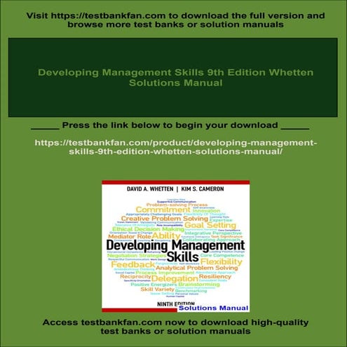 Developing Management Skills 9th Edition Whetten Solutions Manual | PDF