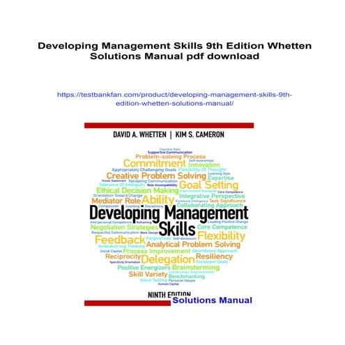 Developing Management Skills 9th Edition Whetten Solutions Manual | PDF