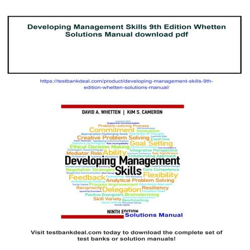 Developing Management Skills 9th Edition Whetten Solutions Manual | PDF