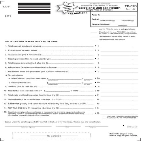 tax.utah.gov forms current tc tc-62s-print | PDF | Business Accounting ...