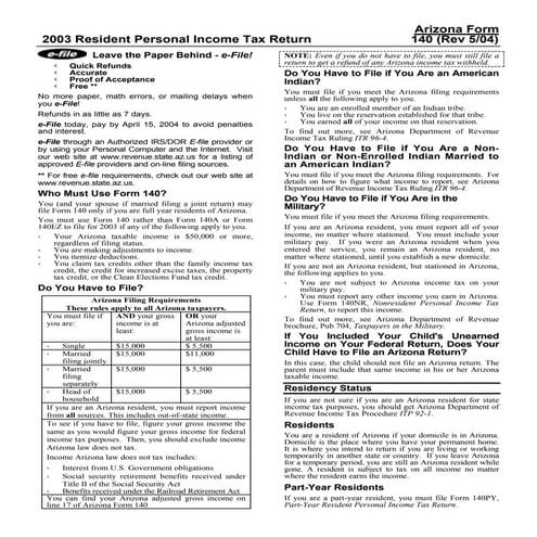 azdor.gov Forms 140PTCi | PDF