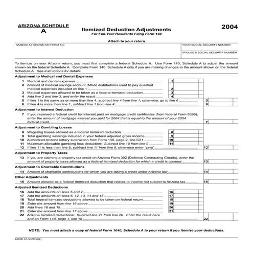 azdor.gov Forms 140_SchedA_fillable | PDF | Personal Taxes | Personal ...