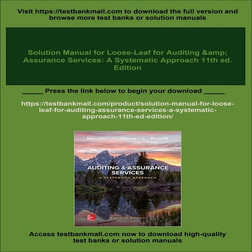 Solution Manual for Loose-Leaf for Auditing & Assurance Services: A Systematic Approach 11th ed ...