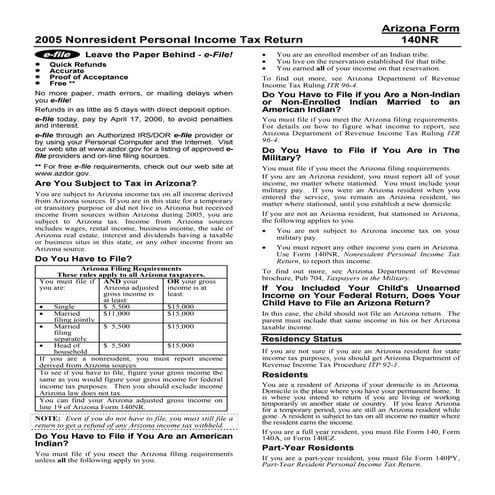 azdor.gov Forms 140nri | PDF
