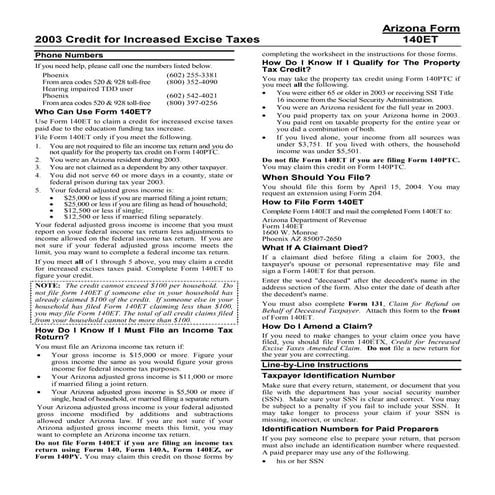 azdor.gov Forms 140PTCi | PDF