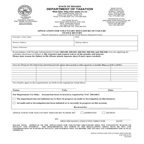 tax.state.nv.us documents Voluntary Disclosure | DOC