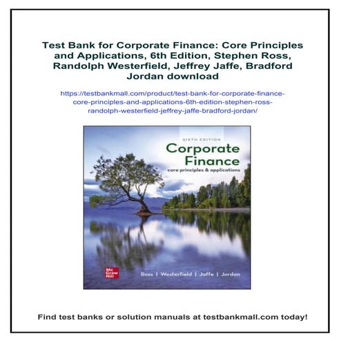Test Bank for Corporate Finance: Core Principles and Applications, 6th ...