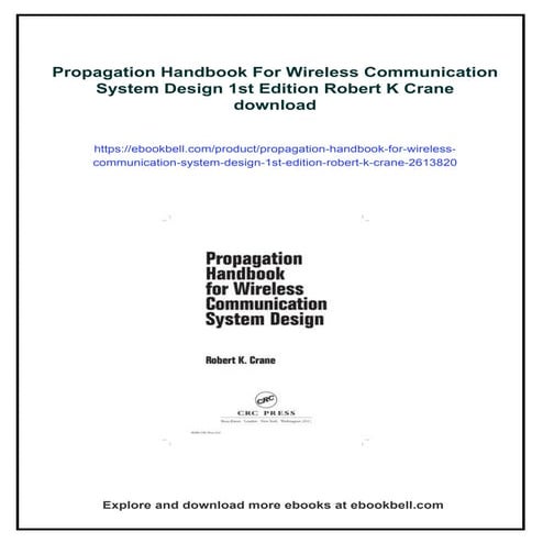 Propagation Handbook For Wireless Communication System Design 1st Edition Robert K Crane | PDF