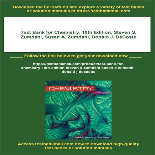 Test Bank for Chemistry, 10th Edition, Steven S. Zumdahl, Susan A ...