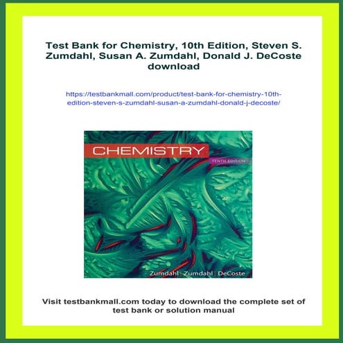 Test Bank for Chemistry, 10th Edition, Steven S. Zumdahl, Susan A ...