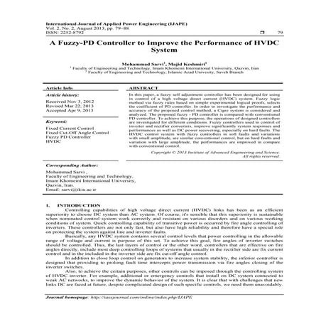 A Fuzzy-PD Controller to Improve the Performance of HVDC System | PDF