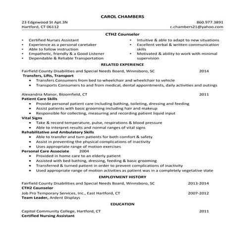 CAROL CHAMBERS RESUME JULY 2014 | DOC