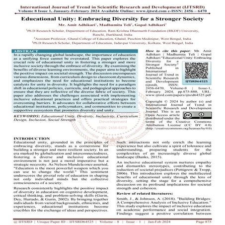 Educational Unity Embracing Diversity for a Stronger Society | PDF