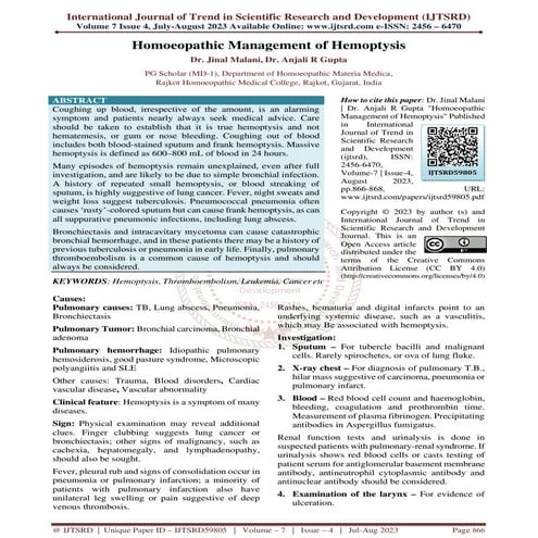 Homoeopathic Management of Hemoptysis | PDF