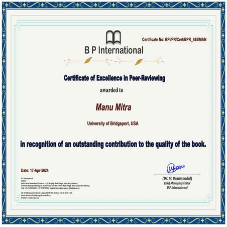 131. Reviewer Certificate in BP International | PDF