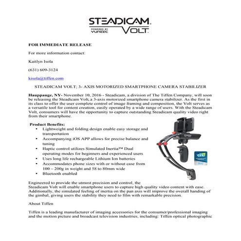 STEADICAM VOLT PRESS RELEASE | PDF