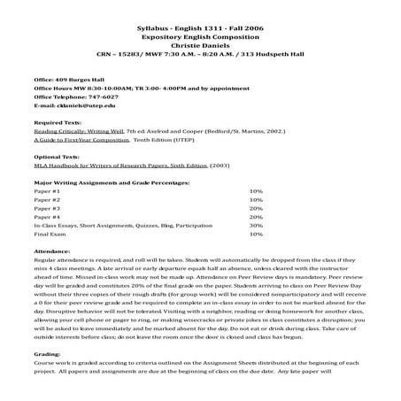1311 Syllabus | PDF | Educational Assessment | Education