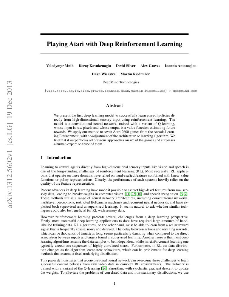 Playing Atari With Deep Reinforcement Learning