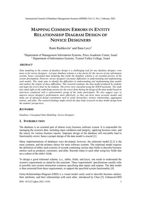 Mapping Common Errors In Entity Relationship Diagram Design Of Novice