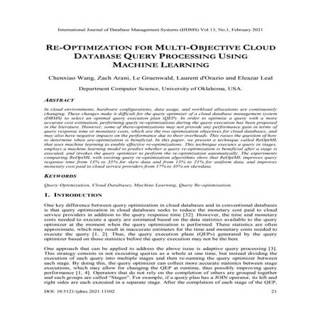 Re Optimization For Multi Objective Cloud Database Query Processing 7220