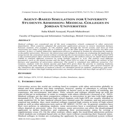 AGENT-BASED SIMULATION FOR UNIVERSITY STUDENTS ADMISSION: MEDICAL ...