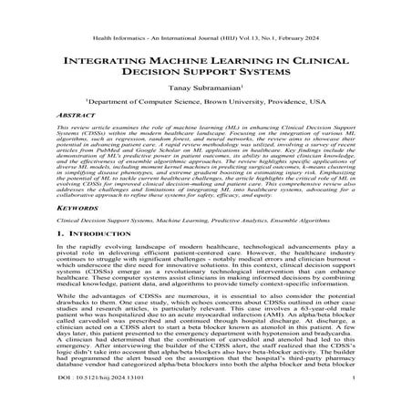 INTEGRATING MACHINE LEARNING IN CLINICAL DECISION SUPPORT SYSTEMS | PDF