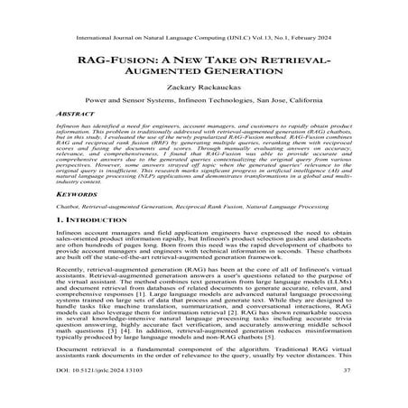 RAG-FUSION: A NEW TAKE ON RETRIEVALAUGMENTED GENERATION | PDF