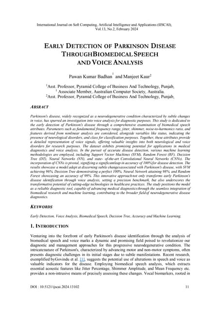 Detection Of Parkinsons Disease Using Python Pptx Brain And Nervous System Disorders