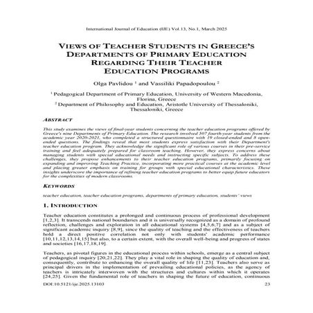 Views of Teacher Students in Greece’s Departments of Primary Education ...
