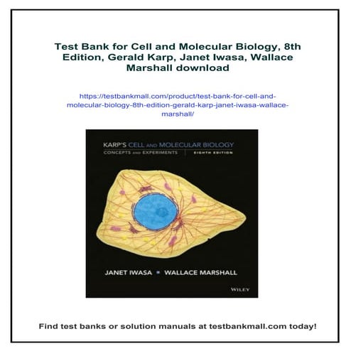 Test Bank for Cell and Molecular Biology, 8th Edition, Gerald Karp ...