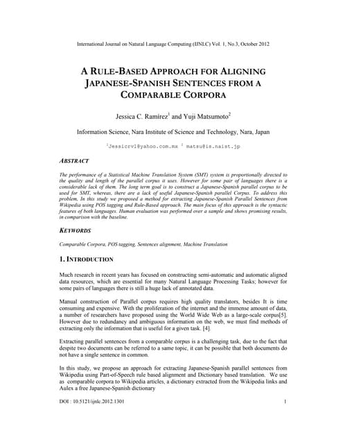 A Rule Based Approach For Aligning Japanese Spanish Sentences From A Comparable Corpora Pdf