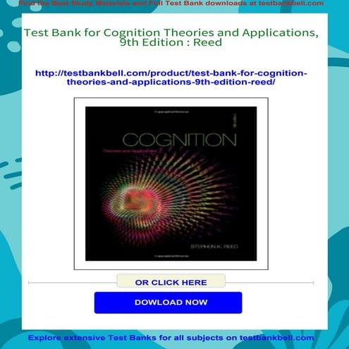 Test Bank for Cognition Theories and Applications, 9th Edition : Reed ...