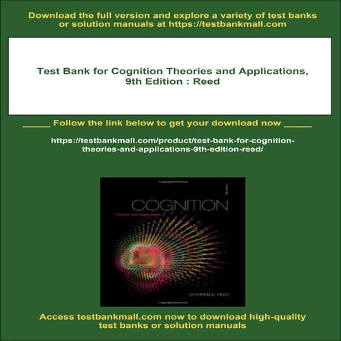 Test Bank for Cognition Theories and Applications, 9th Edition : Reed | PDF