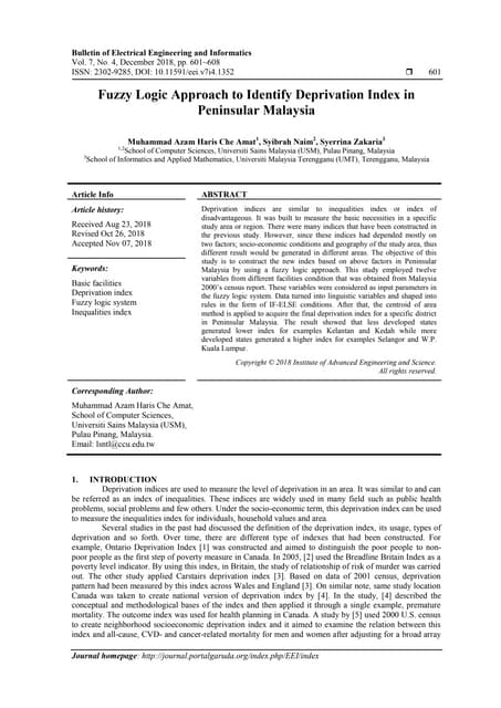 Fuzzy Logic Approach To Identify Deprivation Index In Peninsular