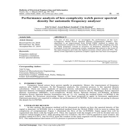 Performance analysis of low-complexity welch power spectral density for ...