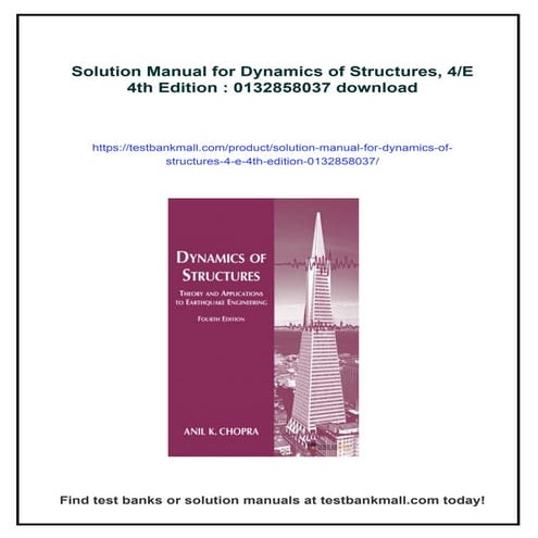 Solution Manual for Dynamics of Structures, 4/E 4th Edition : 0132858037 | PDF