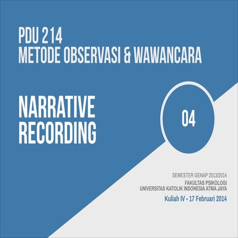 PDU 214 Methods of Observation & Interviewing: Narrative Recording | PDF