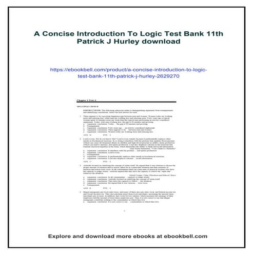A Concise Introduction To Logic Test Bank 11th Patrick J Hurley | PDF