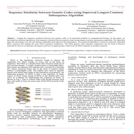 Sequence Similarity Between Genetic Codes Using Improved Longest Common Subsequence Algorithm Pdf