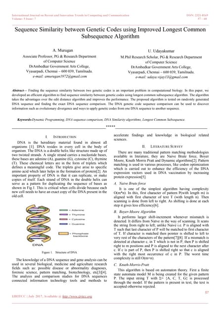 Sequence Similarity Between Genetic Codes Using Improved Longest Common Subsequence Algorithm Pdf